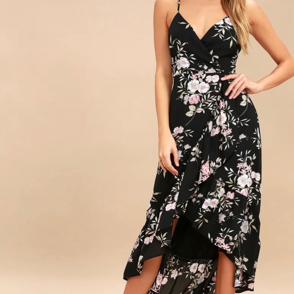Lulus Black High Low Floral Maxi Dress - Gem